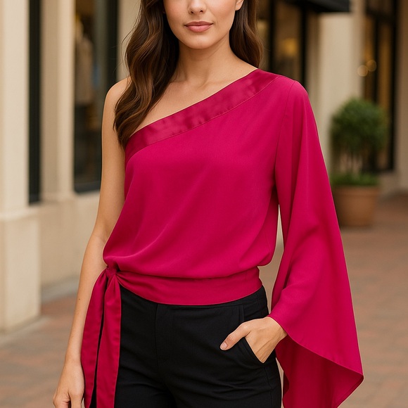 Vertigo Paris | Tops | Vertigo Paris Pink Asymmetrical Bell Sleeve ...